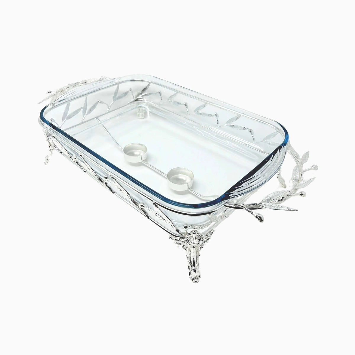 LARGE RECTANGULAR PYREX DISH STAND WITH WARMER, OLIVE LEAF COLLECTION ...