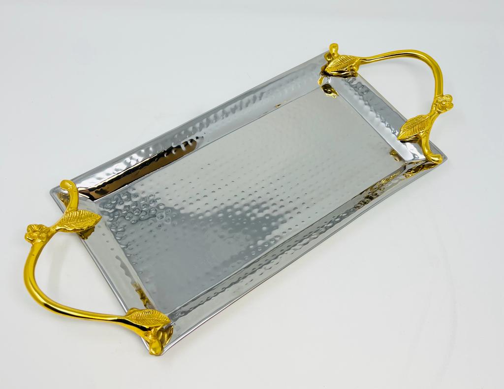 RECTANGULAR SILVER TRAY WITH GOLD BRANCH HANDLES – Noble Home Gifts
