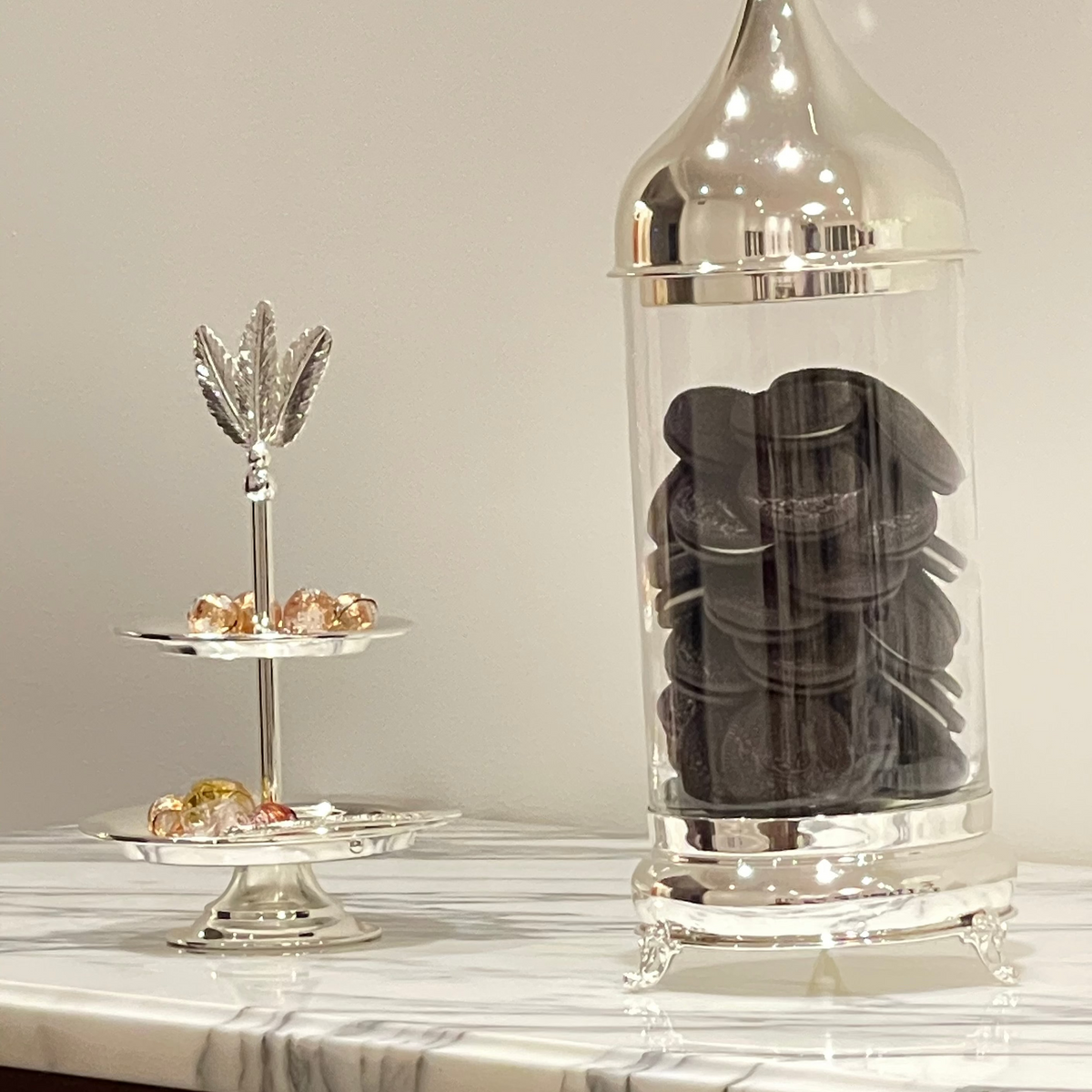 TWO TIERED SILVER SNACK PLATE, FEATHER LEAF – Noble Home Gifts
